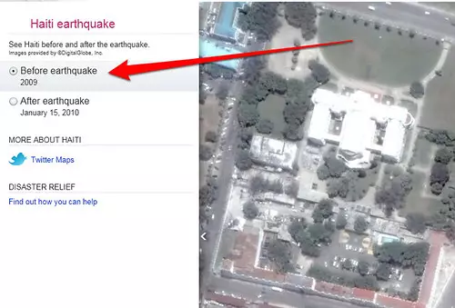 Bing नकाशे - हैती भूकंपाच्या आधीची प्रतिमा