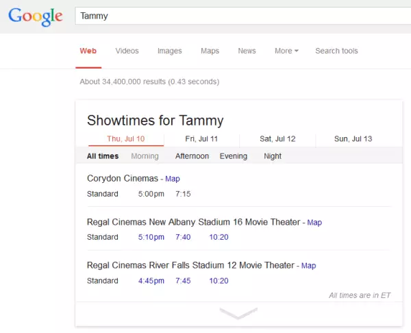 Orari di programmazione per Tammy Google