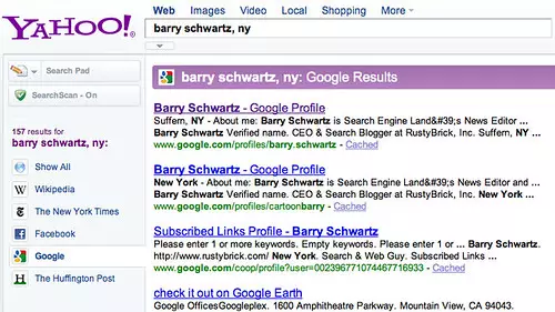 Canlyniadau Google ar Yahoo Search