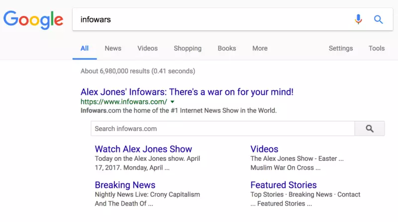 Google ਨੇ Infowars 'ਤੇ ਪਾਬੰਦੀ ਨਹੀਂ ਲਗਾਈ; ਇੱਕ Infowars ਲੇਖ ਦੀ ਵਰਤੋਂ ਕਰਕੇ ਗੁਣਵੱਤਾ ਦੀ ਉਦਾਹਰਣ ਨੂੰ ਰੱਦ ਕੀਤਾ 3055_4