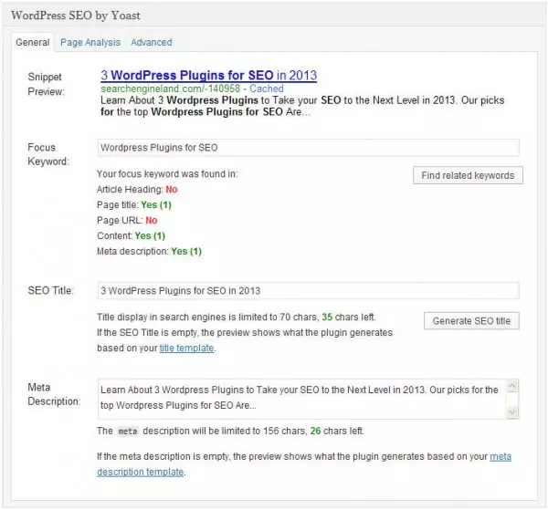Wordpress SEO Yoast Analysis-en eskutik