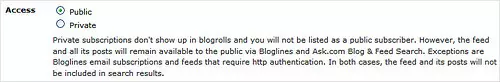 Bloglines Privacy Settings