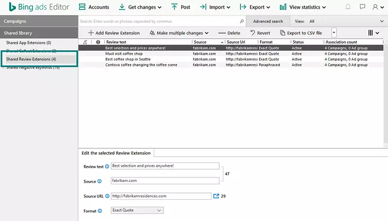 Bing Ads Editor nampi dukungan Extension Review, impor kecap konci anu langkung saé & seueur deui 3141_2