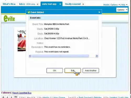 Yahoo Evite ڪئلينڊر