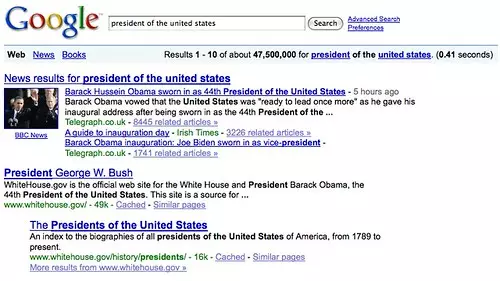 Google, Presiden Amerika Syarikat carian