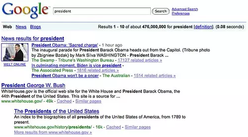 Google, presidendi otsing