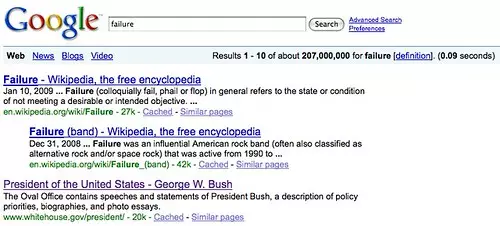 Google, Failure Search