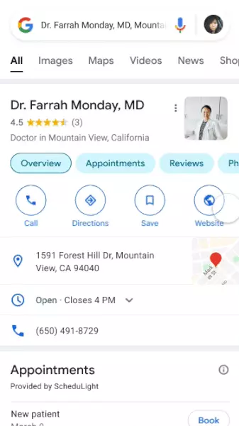 „Пребарување на Google“ додава достапност за резервации и состаноци за давателите на здравствени услуги 336_2