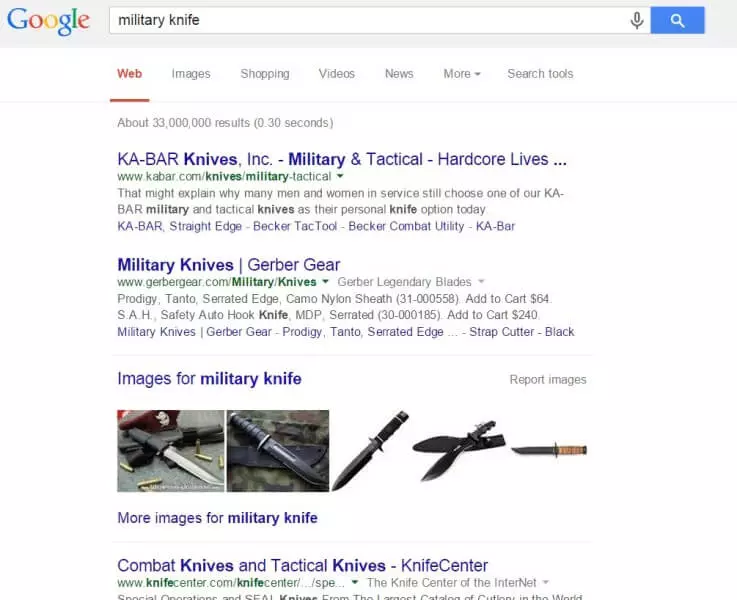 Novo centro de políticas do Google AdWords atualiza faca militar