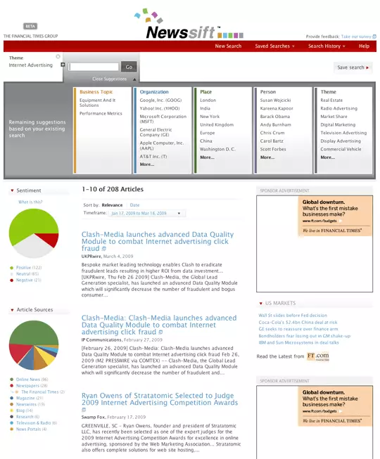Financial Times запускает Newssift, поисковую систему для деловых новостей