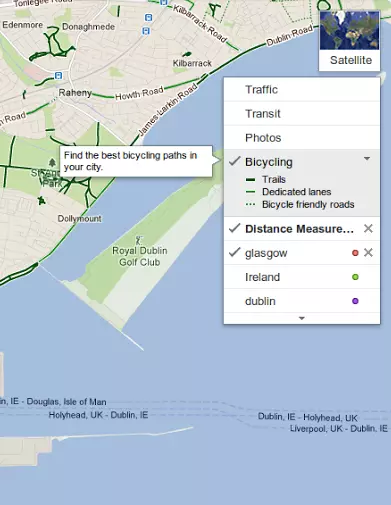 Lenda das indicacións en bicicleta de Google Maps