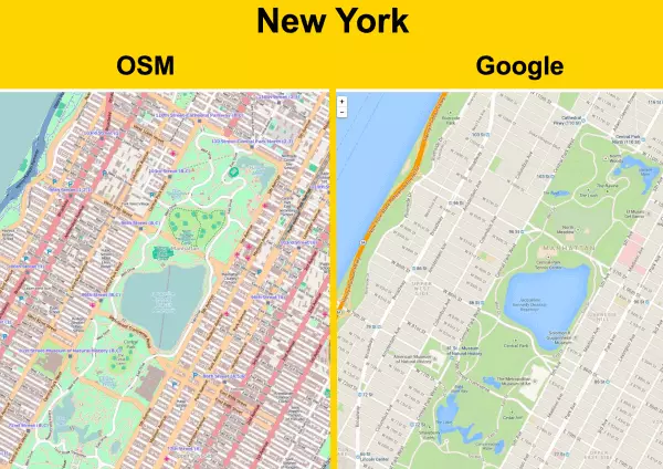 OSM motsutsana ndi Google Maps