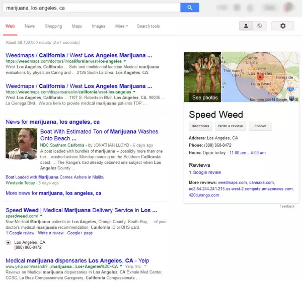 SERP Marijuana a Los Angeles California - Google