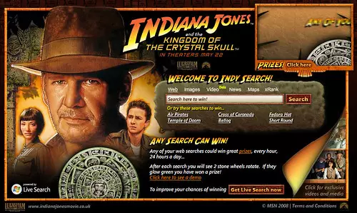 Búsqueda de Indiana Jones: Indy se encuentra con Microsoft Live Search