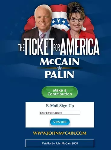 Pàgina de destinació de McCain Palin
