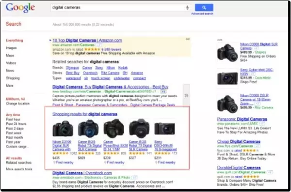 Exemplo de listas de busca de produtos de Google