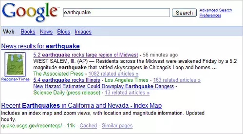 Resultados do Google Quake