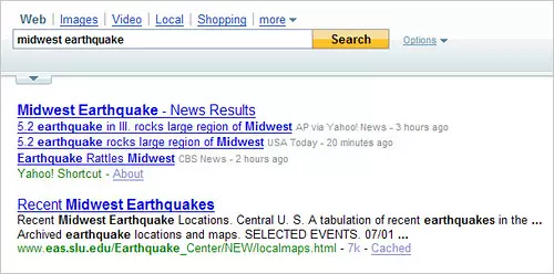 Resultados do terremoto do Yahoo