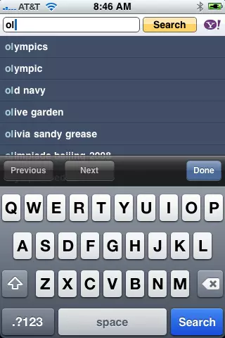 Yahoo Search na iPhone