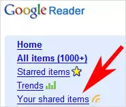 Google Reader عناصرك المشتركة