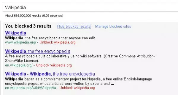Wikipedia bloķētie rezultāti