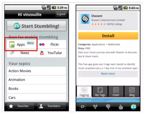 StumbleUpon gëtt Android App Discovery Tool 38853_1