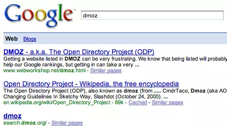 Tsy hita ao amin'ny Google ny pejin'ny Open Directory