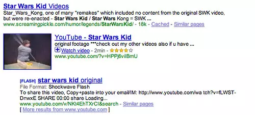 Star Wars Kid v univerzálním vyhledávání Google