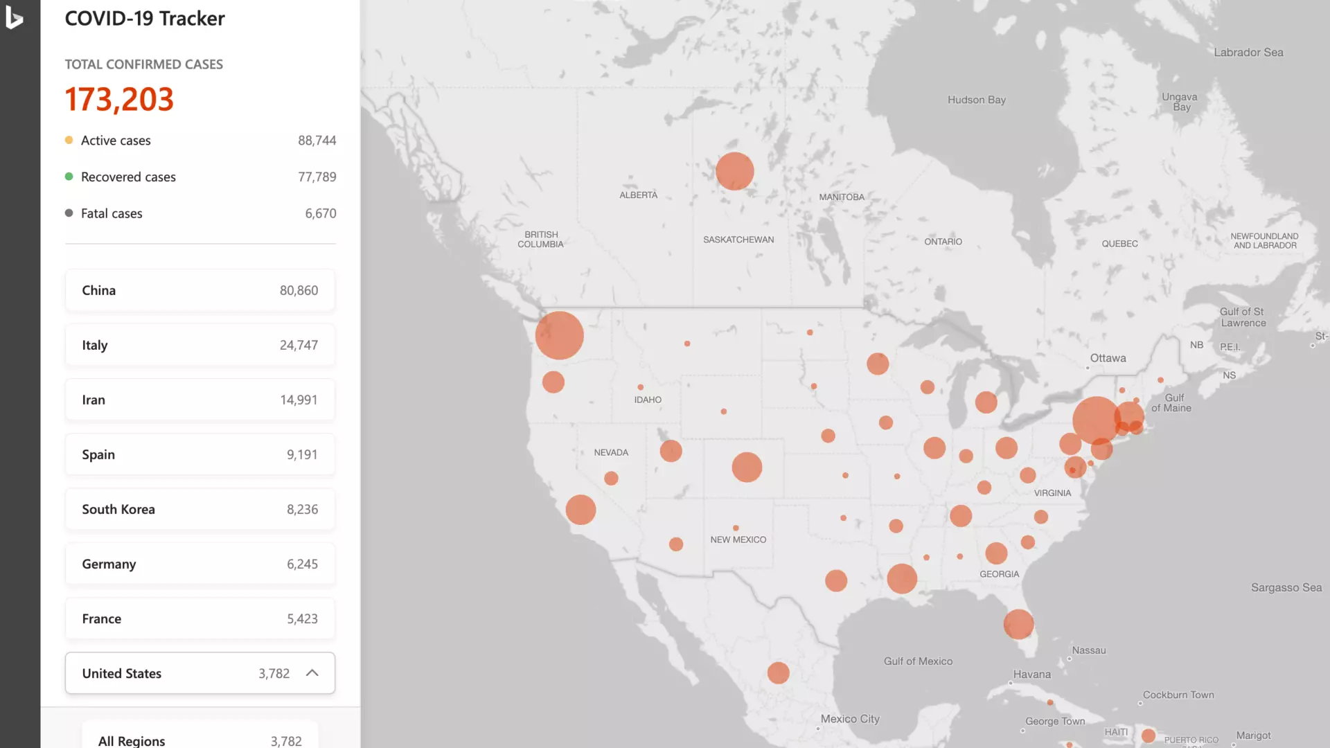 Bing's coronavirus tracker yana tace bayanai, labarai da bidiyo ta yanki