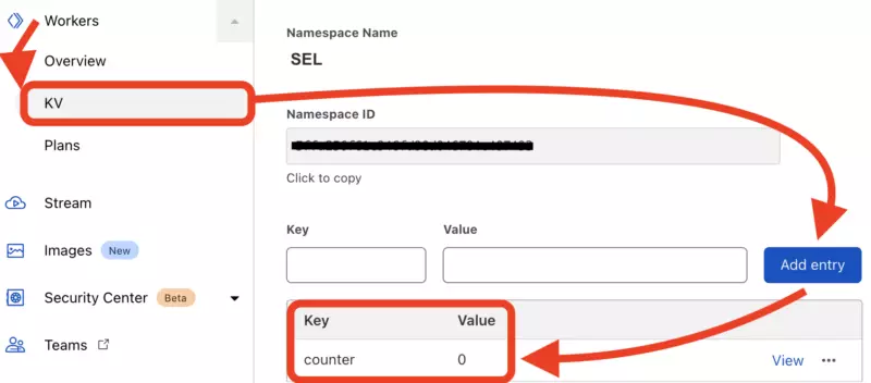 KV Namespace မျက်နှာပြင်။