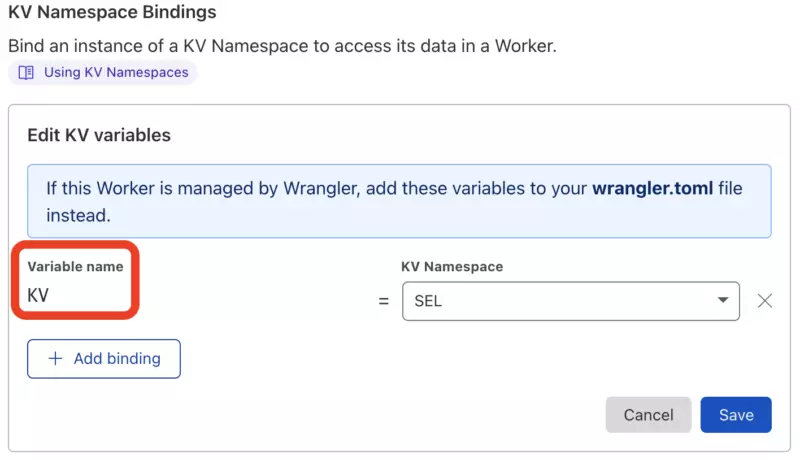 KV Namespace bindings