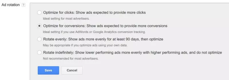 AdWords אַד ראָוטיישאַן סעטטינגס צו באַקומען טריממעד: אָפּטימיזירן אָדער טאָן ניט 4450_3