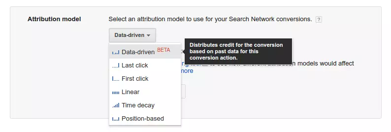 AdWords-Attributionsmodell für den Conversion-Typ