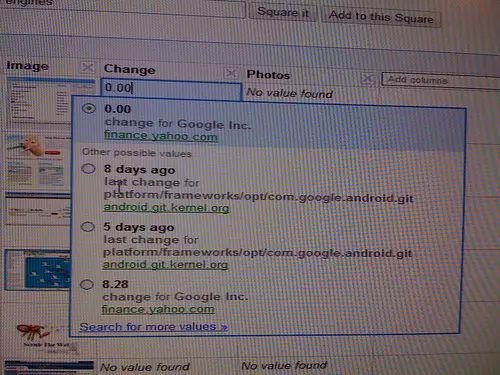 Google Squared Skärmdump