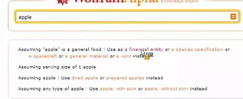 Begriffsklärung von Apple auf Wolfram Alpha