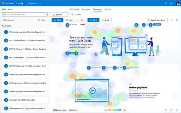 Microsoft Clarity, virksomhedens værktøj til at visualisere brugeroplevelsen, er ude af beta 5369_2