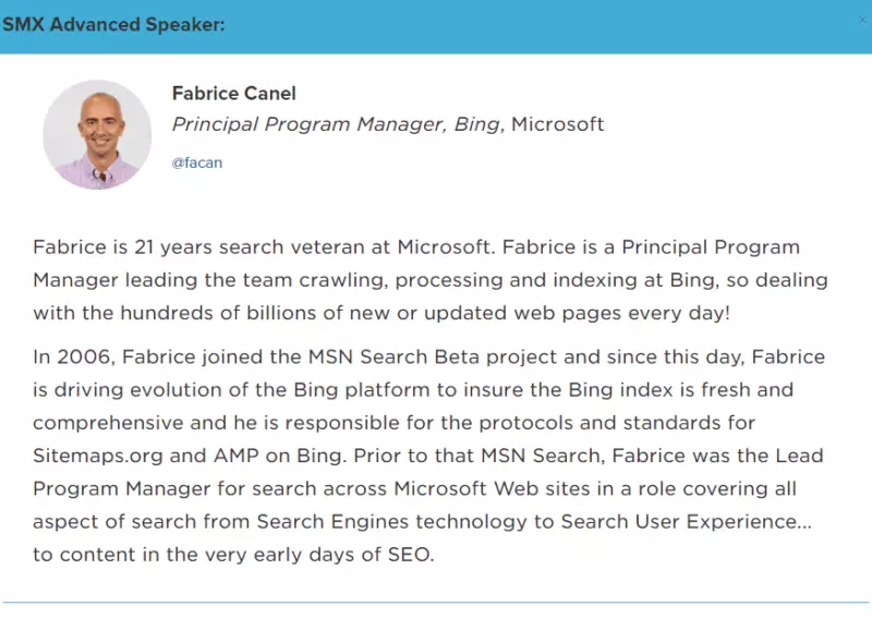 Пашыраны рэзюм SMX: асноўныя даклады пра Фабрыса Канэля ад Bing 5767_2