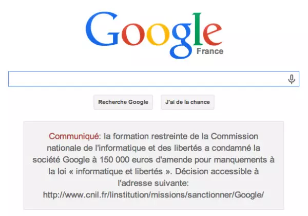 Tuairteanna Suíomh Ghníomhaireacht Príobháideachta na Fraince, Tar éis Nasc a Éileamh Ó Leathanach Baile Google France 5907_2