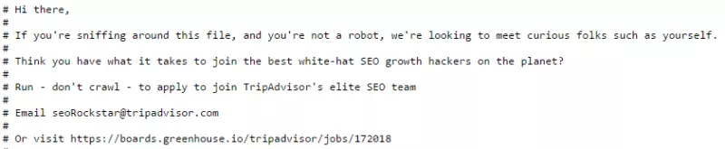 Pag-post sa trabaho sa TripAdvisor sulod sa robots.txt