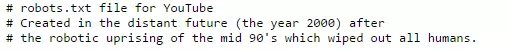 Gubat sa YouTube sa mga robot sa robots.txt