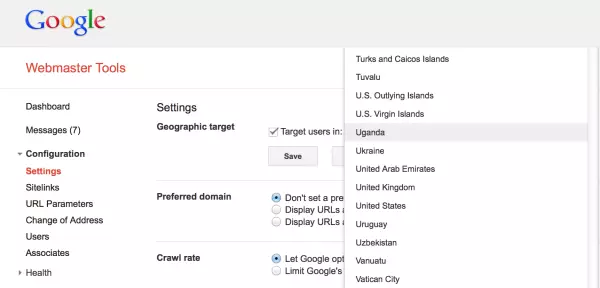 Google Webmaster Toolsi geosihtimine