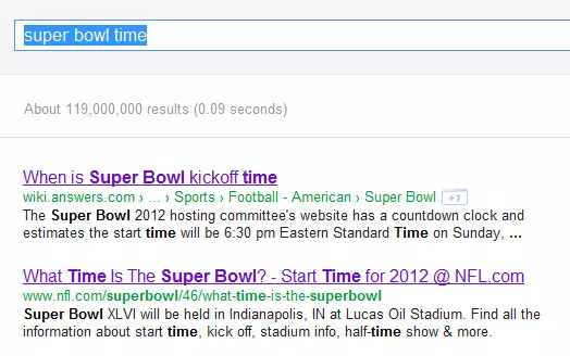 2012 Oras ng Pagsisimula ng Super Bowl