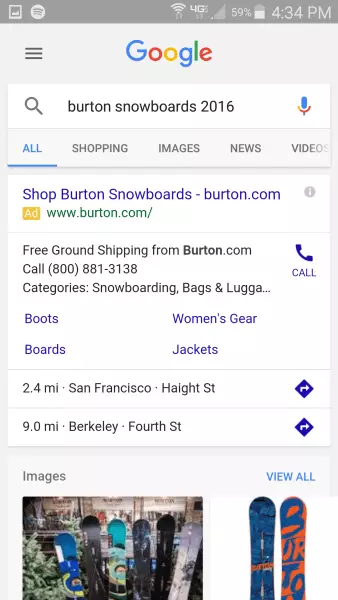 Mobile Suche - Burton Snowboards - eine Anzeige