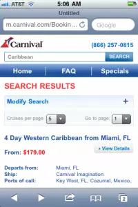 Carnival Cruise Lines Mobile Search Results