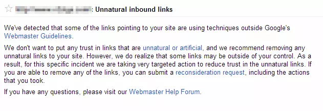 Անբնական կապի նախազգուշացում Google Webmaster Tools-ից