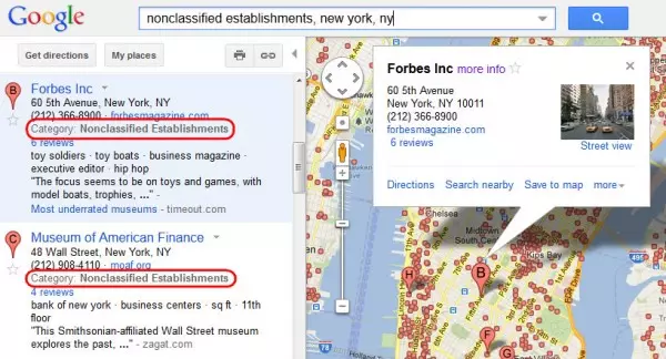 Ikke-klassifiserte bedrifter i Google Local Maps