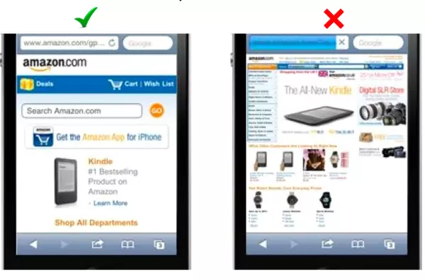 Webové stránky Amazon optimalizované pro mobily vs. neoptimalizované: Méně je více