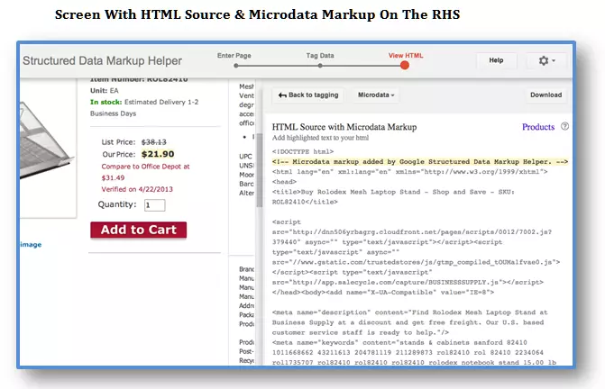 स्क्रिन HTML स्रोत माइक्रोडेटा मार्कअप