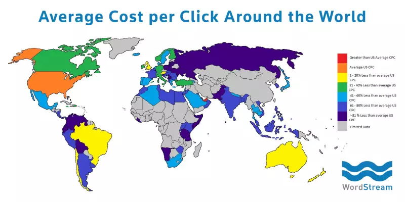 Coste medio por clic por país