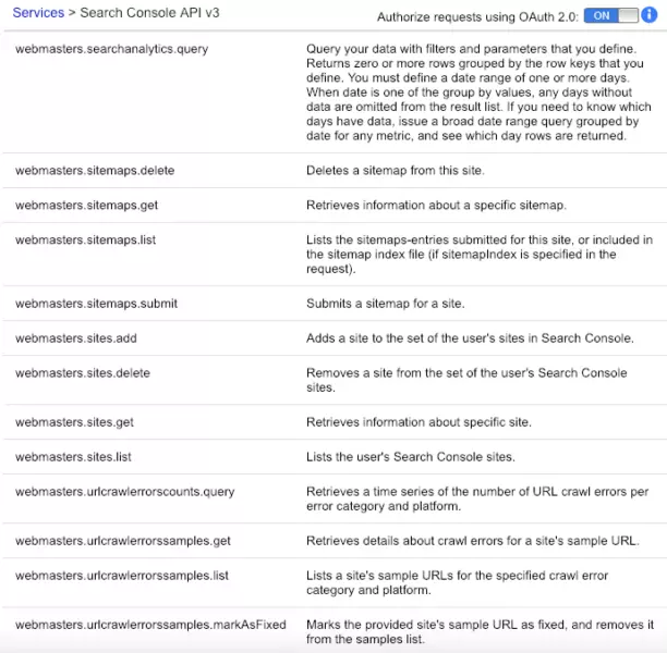 GSC API v3 metode